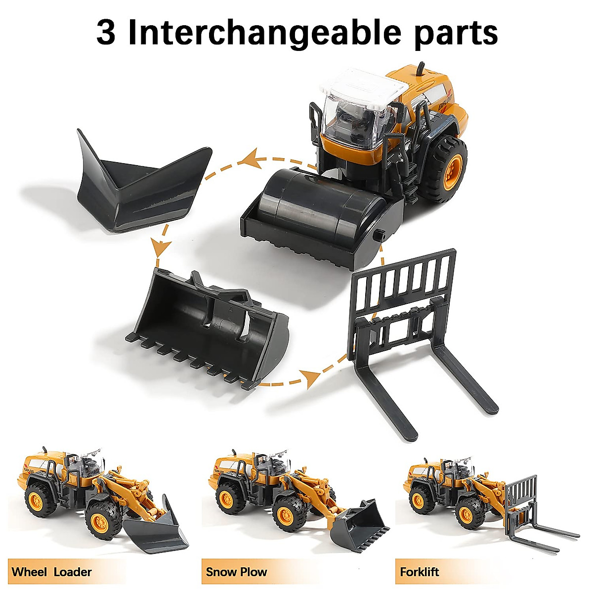 CUTE STONE Construction Vehicles Playset with Playmat, Kids Engineering Truck Set with Crane, Excavator, Tractor with 3 Interchangeable Parts, Cement, Truck, Educational Gift Toy for Toddlers Boys