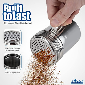 EHOMEA2Z Stainless Steel Dredge Shaker 10 Oz Ideal For Salt, Spice, Sugar, Flour (1, 10 oz With Handle)