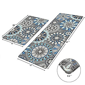 Pauwer Boho Kitchen Rugs Set of 2 Anti Fatigue Mats for Kitchen Floor Cushioned Kitchen Rugs and Mats Non Skid Waterproof Kitchen Runner Comfort Standing Mat