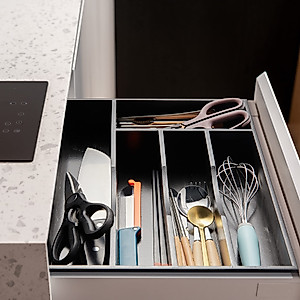 oridom 5-Slots Bamboo Silverware Drawer Organizer for Kitchen,Bamboo Wood Cutlery Tray in Drawer for Flatware and Utensils in Kitchen, (White)