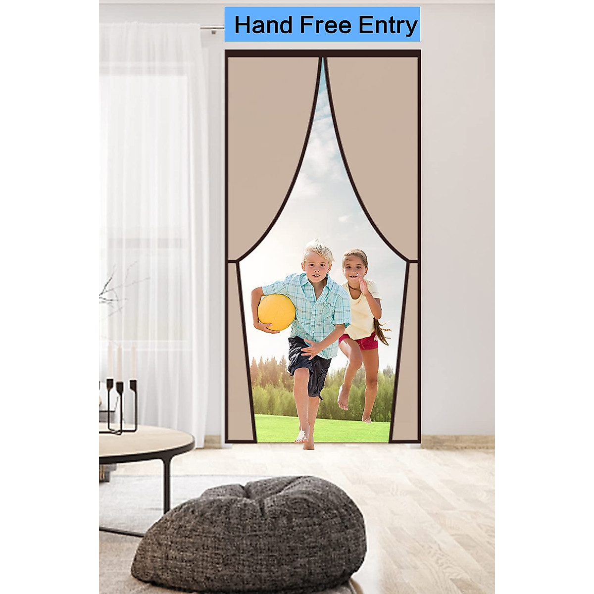 Magnetic Insulated Door Curtain, Thermal Door Cover Door Screen Auto Closer Self-Closing Privacy Screen Door for Air Conditioner Room, Patio, Bedroom-Hands Free, Fit Doors Size Up to 34" x 80", Coffee