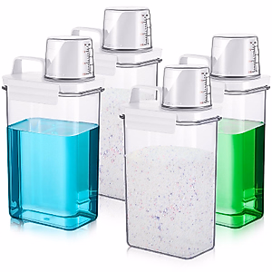 Tanlade 4 Pack Liquid Laundry Detergent Dispenser for Laundry Room Organization, 78 oz Soap Dispenser Storage with Lids, Powder Container Fabric Softener Bleach Powder, Clear