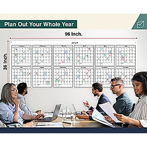 Large Dry Erase Wall Calendar - 36" x 96" - Undated Blank 2023 Reusable Yearly Calendar - Giant Whiteboard Year Poster - Laminated Office Jumbo 12 Month Calendar