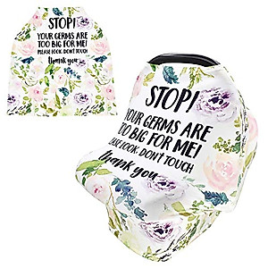 Baby Nursing Cover,Baby Car Seat Canopy,No Touch Sign Infant Stroller Cover Breastfeeding Cover,Soft Stretchy Nursing Cover Up for Baby (Leaf Flower)