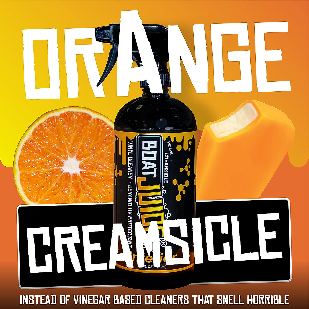 Boat Juice 2in1 Interior Boat Cleaner & Protectant Spray | Vinyl Boat Seat Cleaner + Ceramic UV Protection | Also for Upholstery, Carpet | Marine Detailing, Orange Creamsicle Scent, Made in USA (32oz)