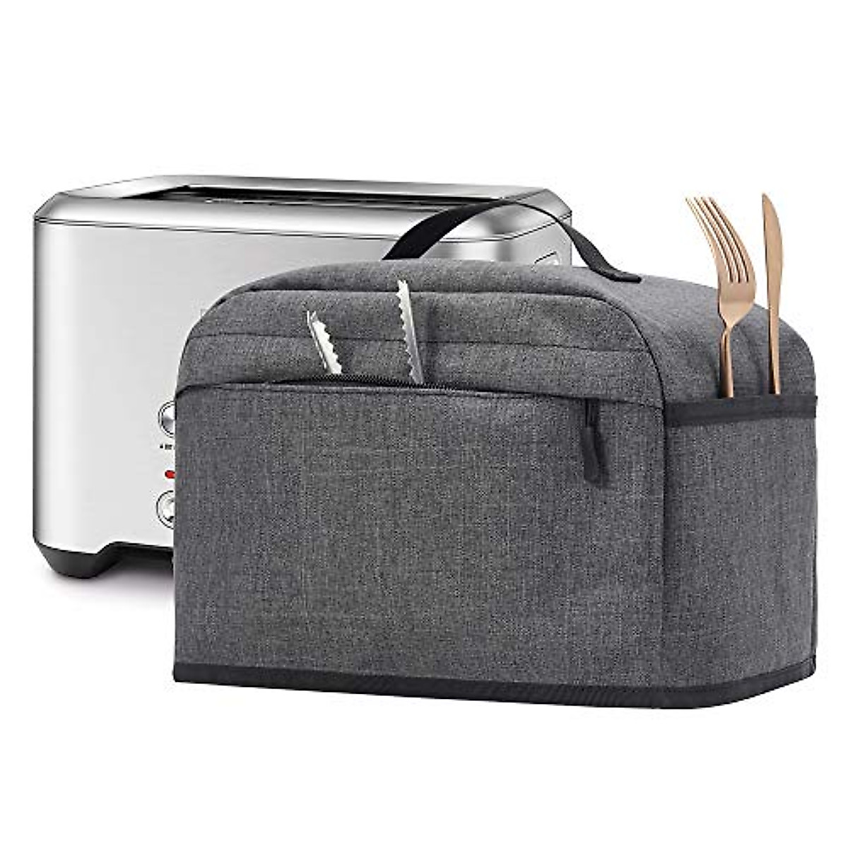 VOSDANS 2 Slice Toaster Cover with Zipper & Open Pockets Kitchen Small Appliance Cover with Handle, Dust and Fingerprint Protection, Machine Washable, Dark Grey (Patent Design)