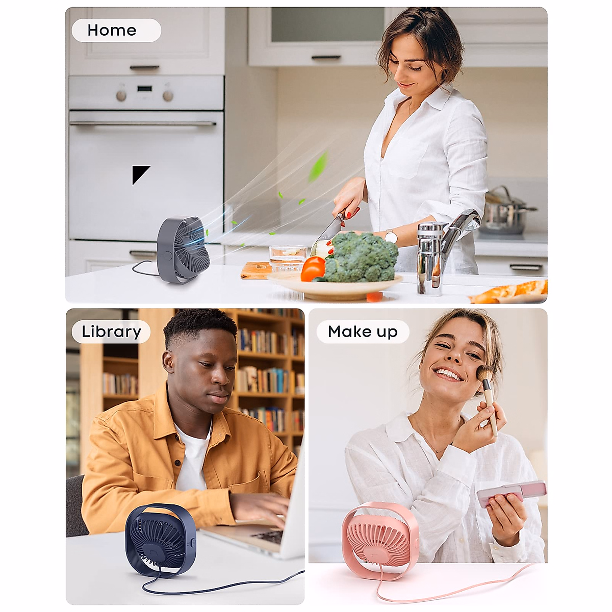 Smilfree Mini USB Desk Fan, 3 Speeds Portable Small Fan, 360° Adjustable Rotation Silent Desktop Fan for Home Office Makeup Personal Fan with Travel