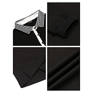 COOFANDY Men's Long Sleeve Polo Shirt Striped Collar Casual Slim Fit Cotton Polo T Shirts