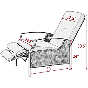 ALIMORDEN Patio Wicker Adjustable Recliner Chair, Steel Frame Rattan Sofa with Thick Removable Cushion, Outdoor Relaxing Lounge Chair for Porch, Backyard, Garden, Water Resistant, Red