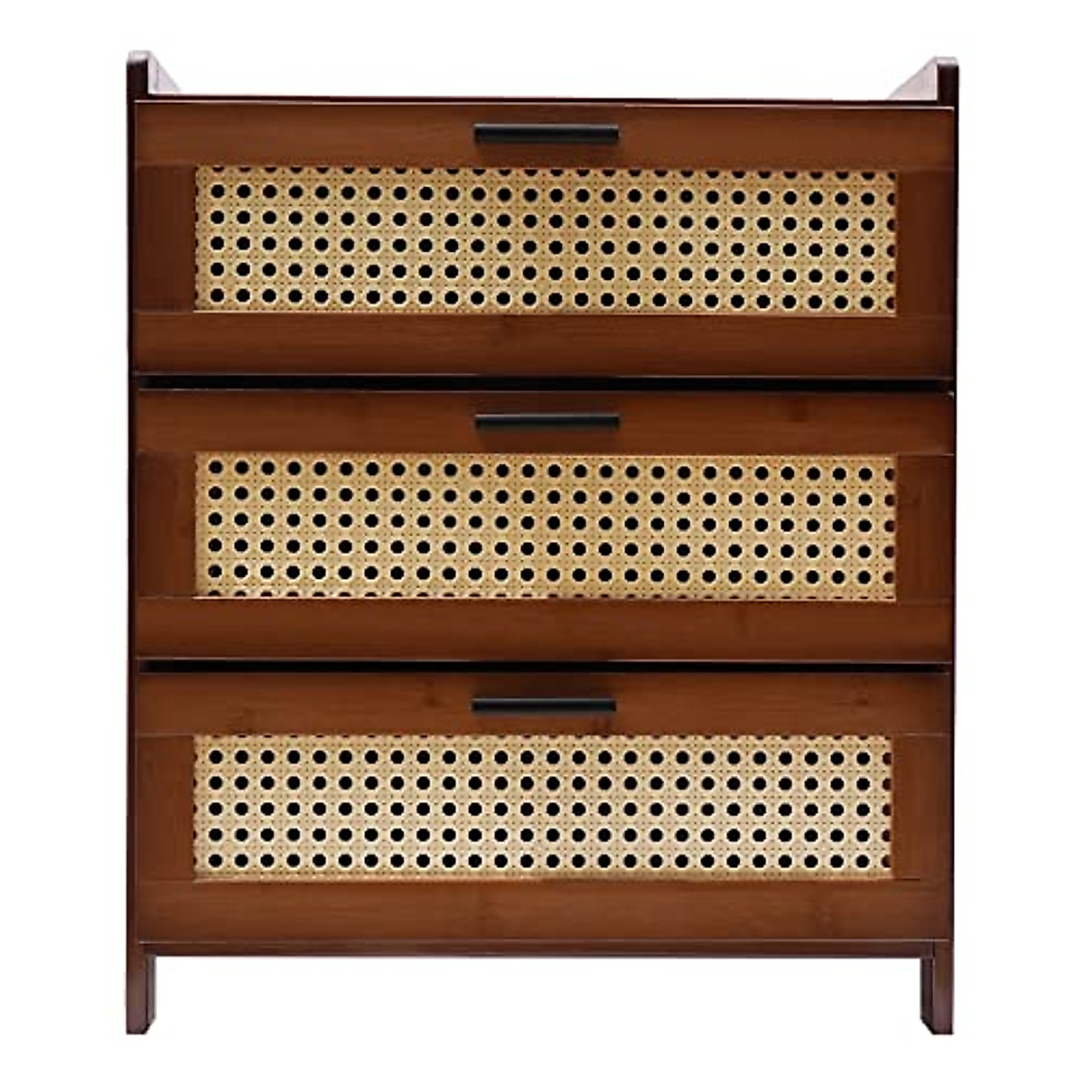 XUANIIIL Nightstand Set of 2 with 3 Drawer, Mid-Century Modern End Table, Practical Vintage Bamboo Accent Wood Sofa Bed Side Table with Storage for Small Spaces, Bedroom, Living Room (Wood, 1 Pack)