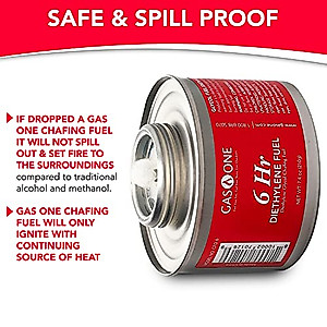 Gas One 6 pack 6 Hour Chafing Fuel - Food Warmer for Chafing Dish Buffet Set - Liquid Safe Fuel With Wick & Lid Opener for Chafing Dish
