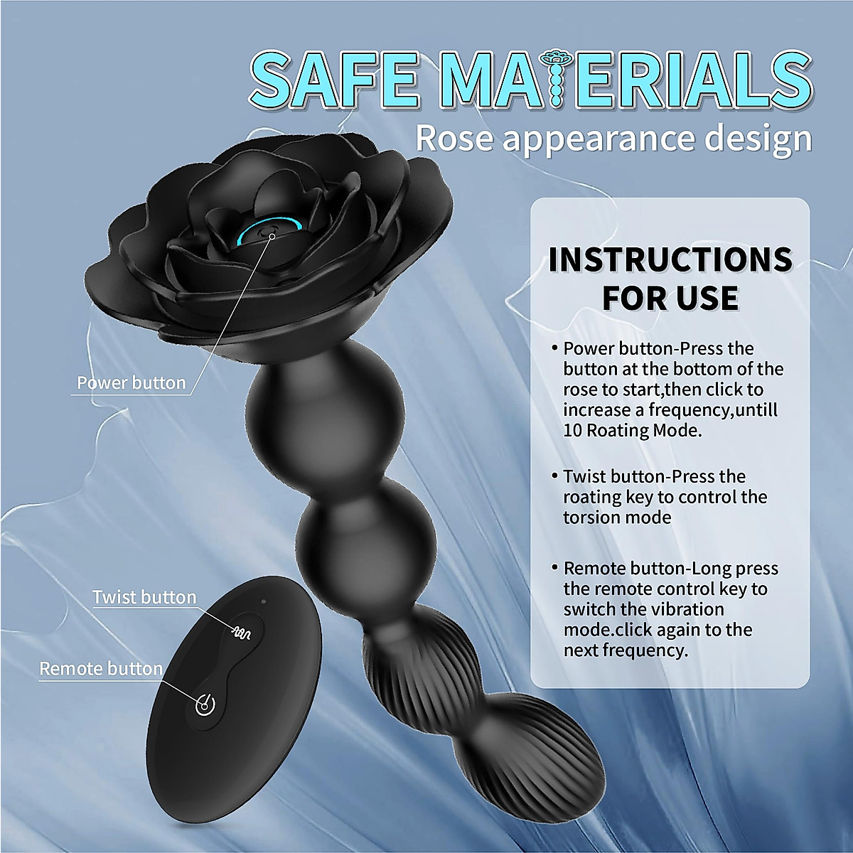 Anal Beads Anal Butt Plug,10 Rotate Twist and Vibrating Modes,Prostate Massager Graded Silicone Design Anal Vibrators for Men,Remote Control Rose Toy for Women,Adult Sex Toys for Couple (Sepia Black)