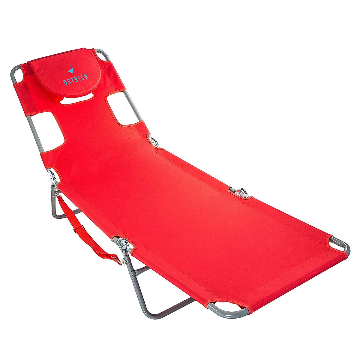 Ostrich Chaise Lounge Beach Chair for Adults with Face Hole - Versatile, Folding Lounger for Outside Pool, Sunbathing and Reading on Stomach - Deluxe, Foldable Laying Out Chair for Tanning (Red)