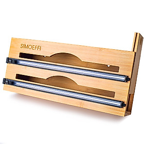 Foil and plastic Wrap Dispenser with Cutter, 2 in 1 Wrap Dispenser, Parchment, Wax Paper and Aluminum Foil Dispenser for Kitchen Drawer, Bamboo Wrap Dispenser, Compatible with 12" Roll