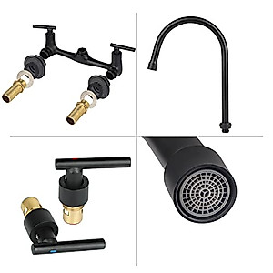 RWUSNX Commercial Wall Mount Kitchen Faucet with 8" Gooseneck Swivel Spout, 8 Inch Center Commercial Sink Faucet for Backsplash Mount Restaurant Kitchen Chrome Finish