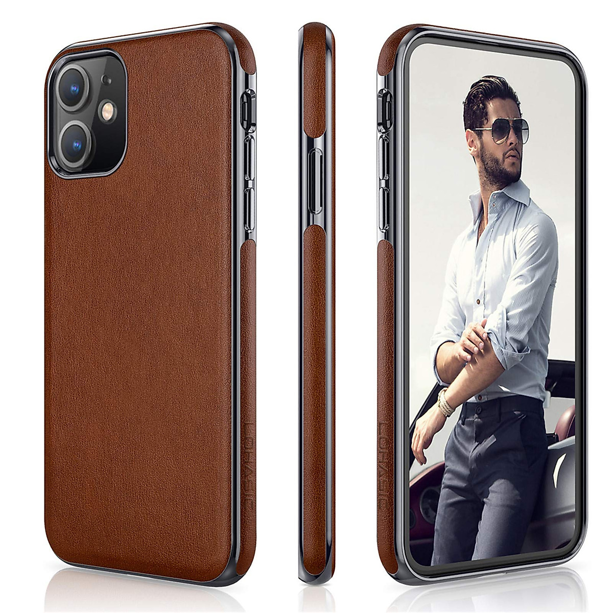 LOHASIC for iPhone 11 Case, Slim Business PU Leather Thin Elegant TPU Bumper Soft Anti-Slip Scratch Resistant Full Protective Phone Cover Cases Compatible with iPhone 11(2019) 6.1"- Brown