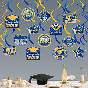 20 Pack Graduation Party Decorations 2024 - Congrats Grad Hanging Decoration, Blue Gold Glittery Graduation Hanging Swirls Ceiling Streamers Ornaments for Class of 2024 Graduation Decorations Favors