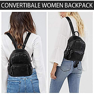 VASCHY Mini Backpack Purse, Cute Faux Leather Small Backpack Purse for Women with Double Compartment Black