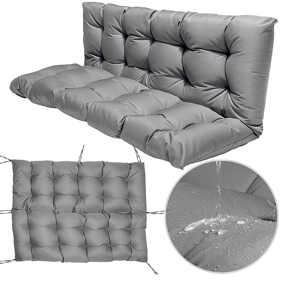 LCYY.JJ Outdoor Swing Cushions,Thicken 4'' Outdoor Bench Cushion 2-3 Seater with Backrest,Outdoor Porch Swing Cushions Placement with Ties, for Garden Recliner Seat Furniture Patio/light gray