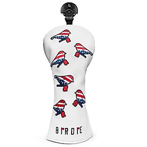 Golf Wood Head Covers Driver Cover 3 Wood Headcover Hybrid Head Covers Embroidery White USA American Flag Birdie Design Golf Club Headcovers Leather Hand-Made Wood Head Cover for All Golf Wood Clubs