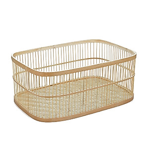 PEMAR Set of 3 Nesting Bamboo Storage Baskets, Decorative Organization Basket, Farmhouse Basket Bins, Rustic Boho Wicker Basket Organiser for Living Room, Bedroom, Pantry Decor