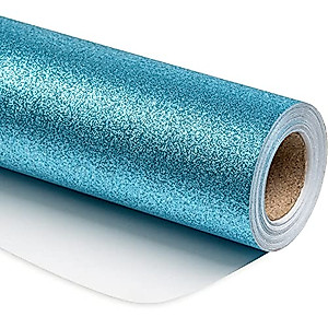 RUSPEPA Glitter Wrapping Paper - Solid Color Glitter Sparkle Paper Perfect for Wedding, Birthday, Baby Shower, Party - 17 Inch X 32.8 Feet - Light Blue