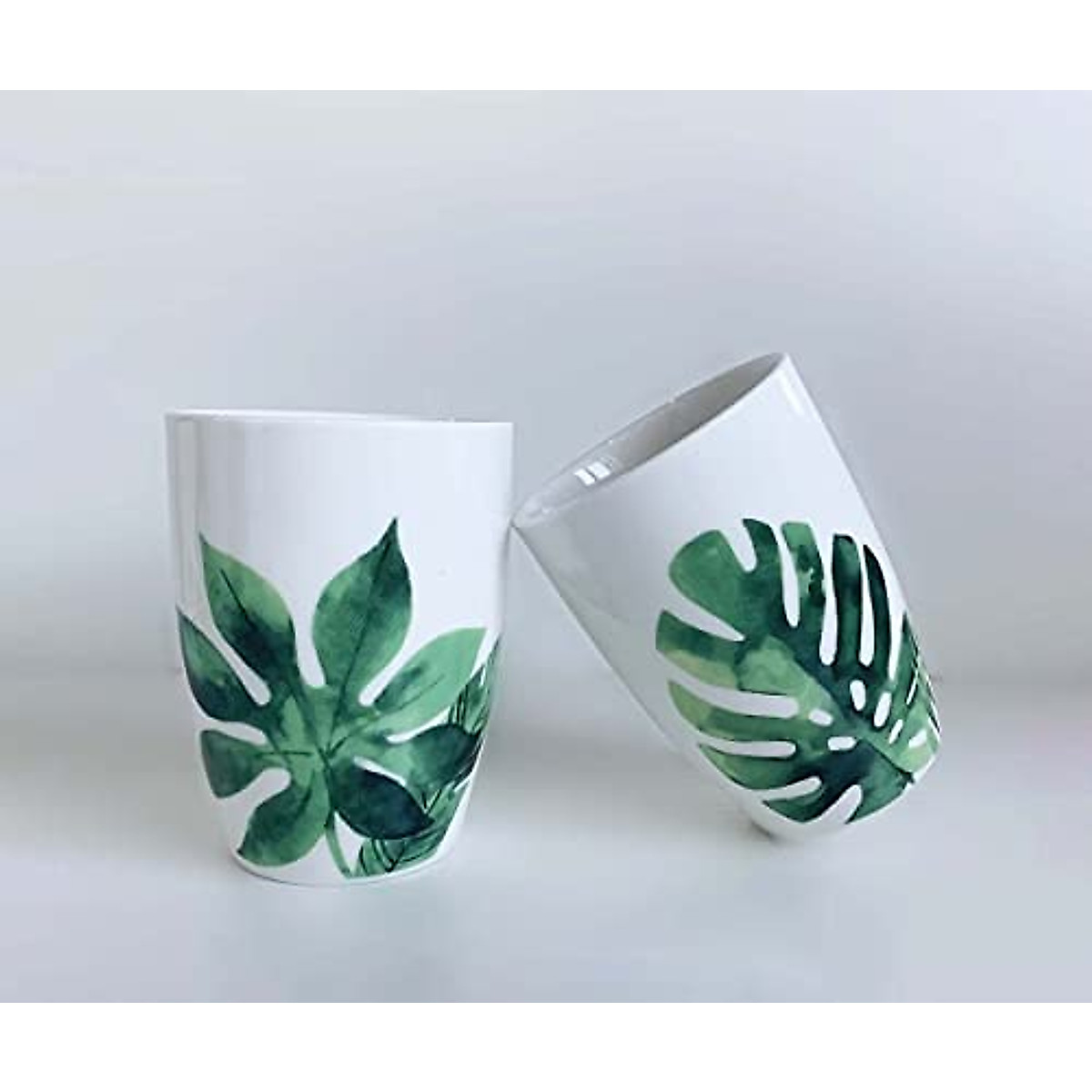 Green Tropical Bathroom Accessory Sets Sturdy Housewarming Gift 5 Pieces Ceramic Bath Accessories Collection Set Palm Tree Decor Toothbrush Holder Lotion Dispenser Soap Dish Tumbler (Green Tropical)