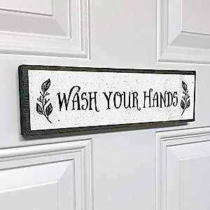ANVEVO Wash Your Hands - Metal Wood Sign Light – Cute & Funny Wall Bathroom Decor - Rustic Wall Art - Modern Home Décor - Farmhouse Bathroom Decorations