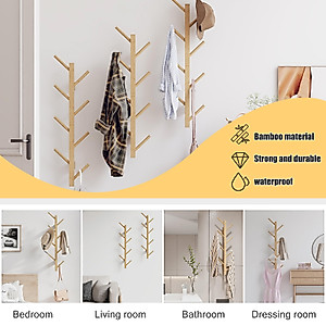 Furshus Coat Rack Wall Mount,Bamboo Vertical Hat Rack for Wall,Wall Coat Tree,Coat Hanger,Floating Coat Rack for Hats,Jackets,Bags,Entryway Bedroom (Natural)