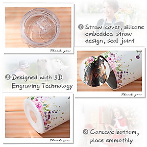 Umigy 2 Pcs Christmas Horse Gifts Horse Print Tumbler Pink Horse Socks for Women, 20 oz Skinny Water Tumbler with Lids Straw and Straw Brushes for Christmas Horse Lovers Gifts