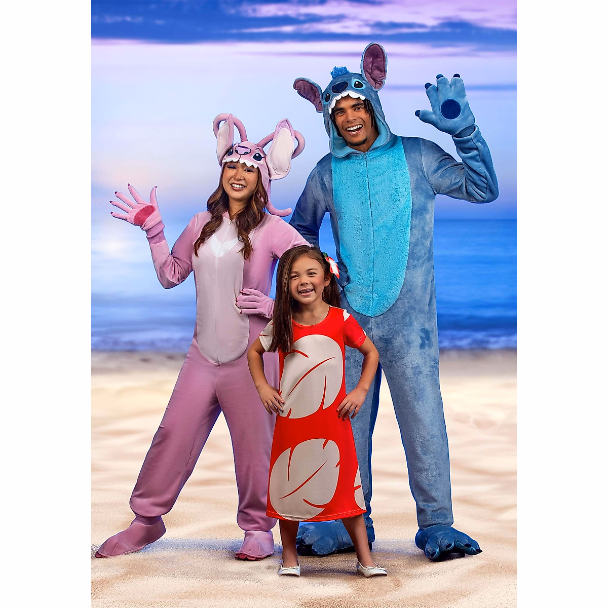 Fun Costumes Disney Lilo and Stitch for Adults, Women's Angel Onesie Outfit with Character Hood, Gloves, and Shoe Covers Medium Pink