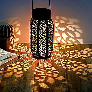 Maggift 2 Pack 10.6 Inch Hanging Solar Lights Outdoor Retro Hanging 20 Lumens Christmas Decorative Solar Lantern with Handle, Brown