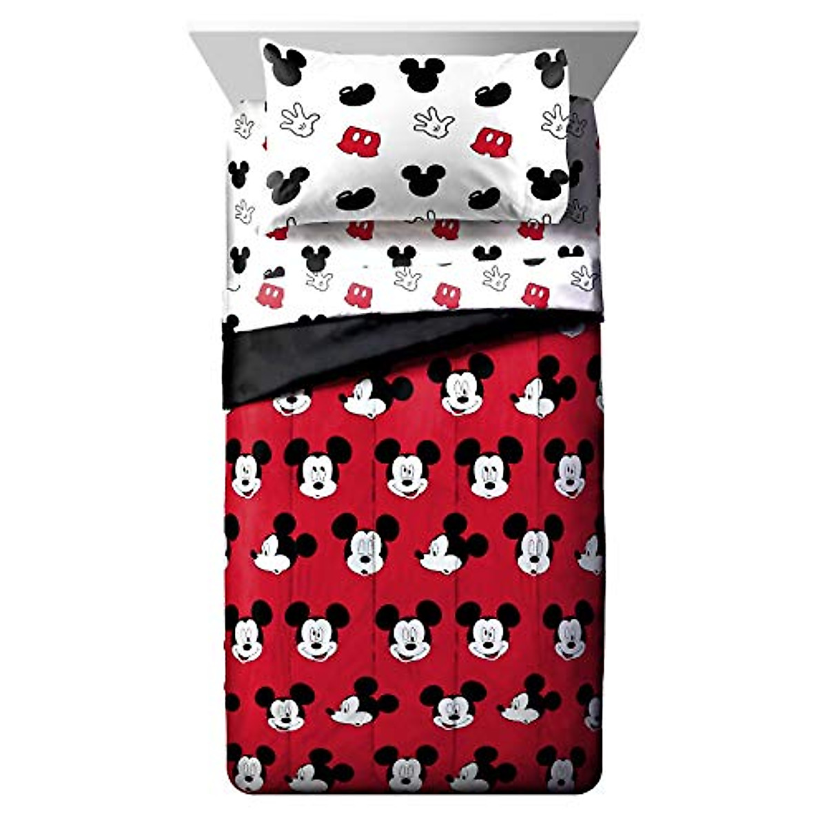 Jay Franco Disney Mickey Mouse Cute Faces 4 Piece Twin Bed Set - Includes Comforter & Sheet Set - Super Soft Fade Resistant Polyester - (Official Disney Product)
