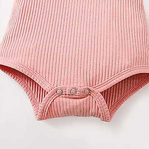 Mioglrie Newborn Baby Girl Clothes 3-6 Months Infant Girls Pink Romper Pants Headband 3PC Clothes Outfits Set