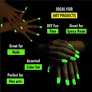 Glow in the Dark Powder –(Pack of 12) Luminous Pigment Powder Fluorescent UV Neon Color Changing luminescent Phosphorescent Thermochromic Dye Dust Glo for Slime Nails Resin Acrylic Paint Ink Non-Toxic