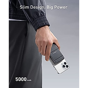Anker 622 Magnetic Battery (MagGo) Upgraded Version, 5,000mAh Foldable Magnetic Wireless Portable Charger and USB-C (On The Side), Only for iPhone 14/13/12 Series (Interstellar Gray)