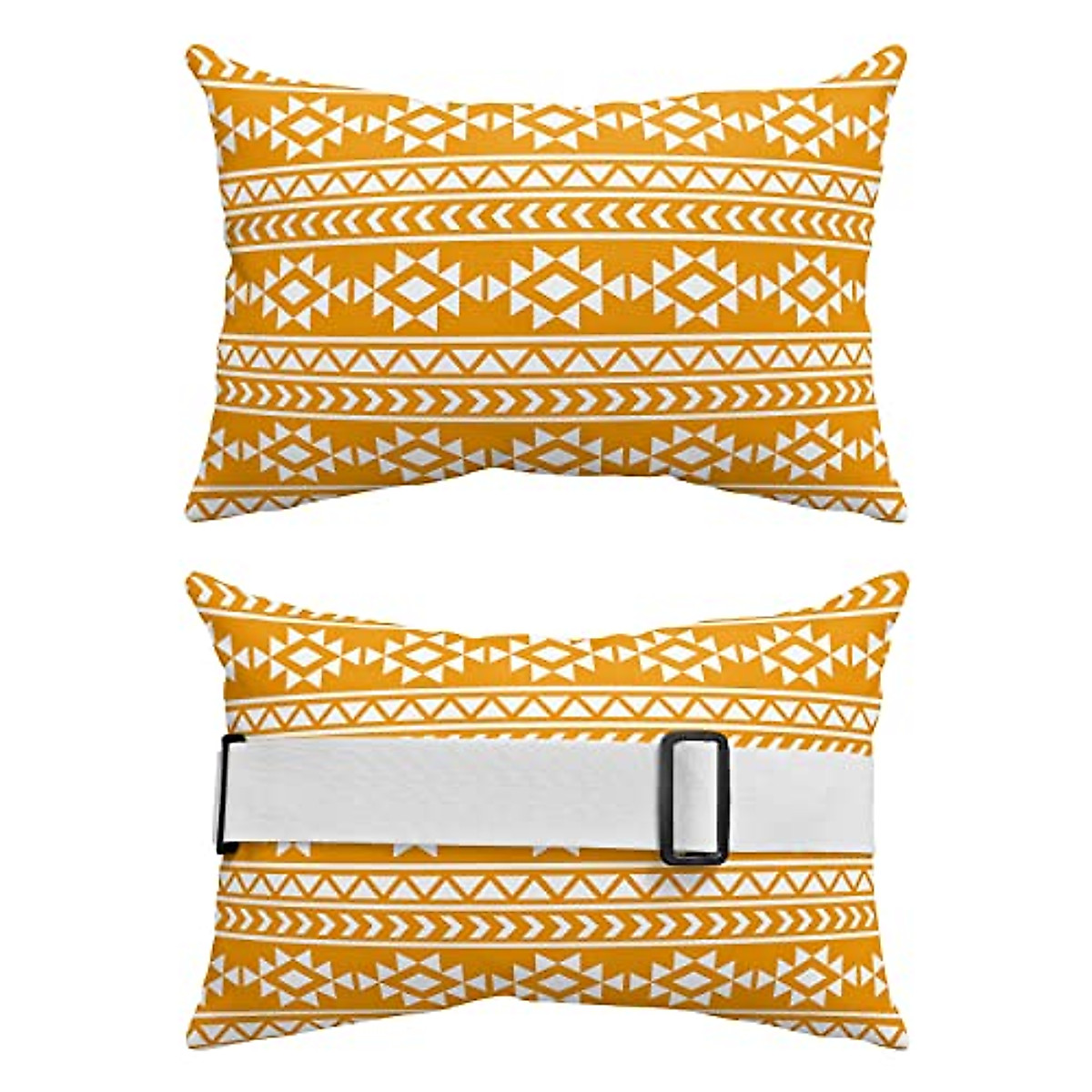 Recliner Head Pillow Ledge Loungers Chair Pillows with Insert Vintage Geometric American Tribal Pattern Yellow Texture Lumbar Pillow with Adjustable Strap Patio Garden Cushion for Bench Couch, 2 PCS