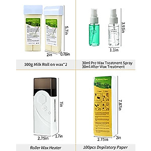 Roller Waxing Kit for Sensitive Skin, Milk roll on wax cartridge warmer for arms, legs and larger areas of the body hair removal, at home waxing kit for women and men