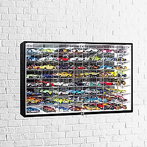 JACKCUBE Design Hot Wheels 1/64 Scale Diecast Display Case Storage Cabinet Shelf Wall Mount Rack for 56 Hot Wheels(Black, 24.61 x 13.78 x 2.05 inches)-MK184