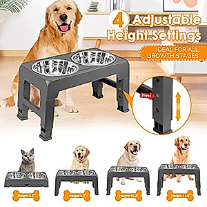 URPOWER Elevated Dog Bowls 4 Height Adjustable Raised Dog Bowl with 2 Stainless Steel Dog Food Bowls Non-Slip Dog Bowl Stand Adjusts to 3.2”, 8.7”, 10.2”, 11.8” for Small Medium Large Dogs and Pets