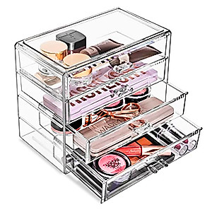 Sorbus Clear Cosmetics Makeup Organizer - Space Saving Acrylic Jewelry & Make Up Organizers and Storage Display - Stylish Makeup Organizer for Vanity & Bathroom Organization (4 Medium Drawers)