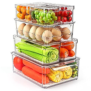 YKIOKE 10 Pack Refrigerator Pantry Organizer Bins & 8 Pack Fridge Organizer with Egg Holder (18 Pack)