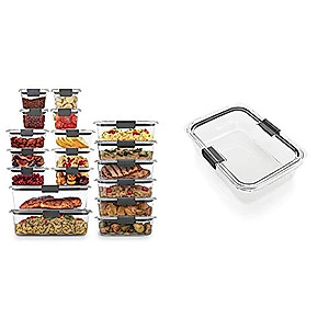Rubbermaid 44-Piece Brilliance Food Storage Containers with Lids for Lunch, Meal Prep, and Leftovers, Dishwasher Safe, Clear/Grey & Brilliance Food Storage Container, Large, 9.6 Cup, Clear 2024351