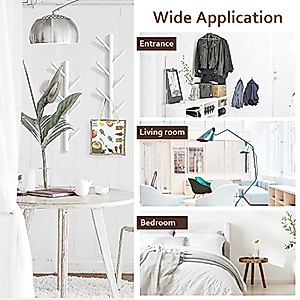 6 Hooks Hanging Modern Wall Mounted Coat and Hat Rack,Wood Hook Wall Decor Hanger for Bedroom and Entryway，Heavy Duty Easy Assembly - 2 Pack White (24 inch)