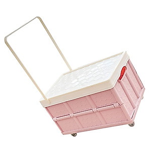 Cabilock Grocery Cart Foldable Storage Bin Collapsible Storage Box Lidded Clothes Storage Box Utility Wagon Beach Camping Garden Shopping Cart with Wheel for Grocery Container Pink