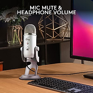 Blue Yeti USB Microphone for PC, Mac, Gaming, Recording, Streaming, Podcasting, Studio and Computer Condenser Mic with Blue VO!CE effects, 4 Pickup Patterns, Plug and Play – Silver