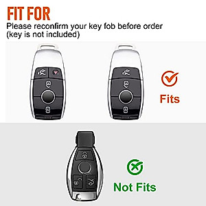 Slohif for Benz Leather Key Fob Cover Accessories for 2020-2021 Mercedes GLC 300 GLB 250 GLE350 4 Buttons, Leather Case+D-Ring+Hook(Brown)