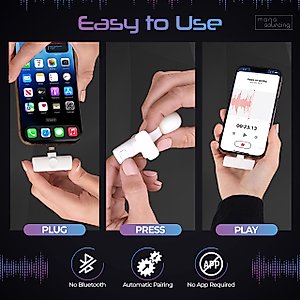 MANA Wireless Lavalier Microphone with Active Noise Reduction, Wireless Microphone for iPhone, Lapel Clip On Wireless Mic for Content Creator, Wireless Mini Microphone for Lightning Port – White