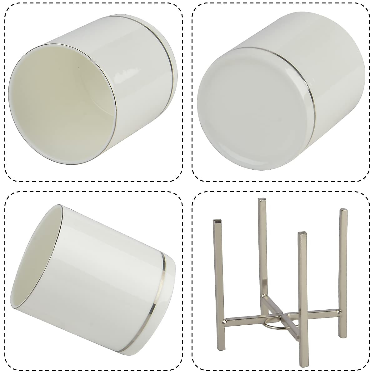 MONOSUGO Farmhouse Flatware Holder for Dinner Table, Countertop Silverware Organizer, Decorative Cutlery Utensil Caddy for Kitchen or Parties, Spoon Fork Knife Organizer, Cup with Silver Trim, 1 Pcs