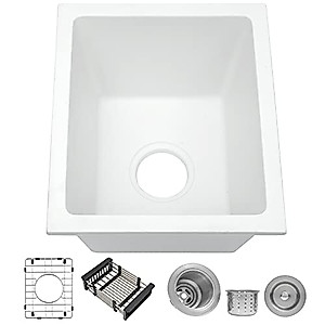 MILOSEN White Bar Sink,RV Kitchen Sink, Small Bar Sink 13 * 15 Inch, Undermount Bar sink, Wet Bar Prep Sink Single Bowl